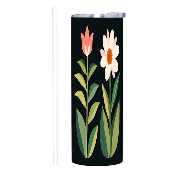 20 oz Stainless Steel Insulated Tumbler with Metallic Lid & Straw ...