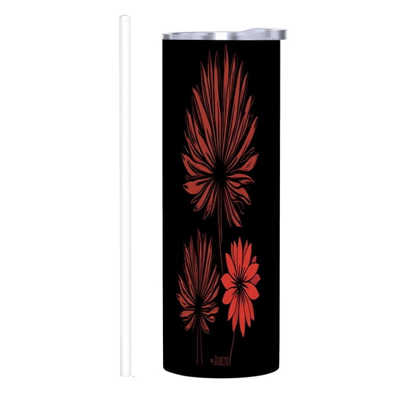 20 oz Stainless Steel Insulated Tumbler with Red Floral Design Silver ...