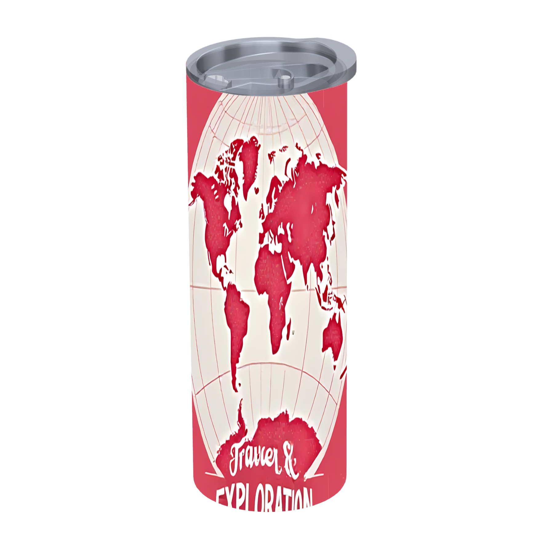 20 oz Stainless Steel Insulated Tumbler with Red & White World Map ...
