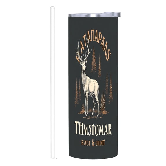 20 oz Stainless Steel Insulated Tumbler with Rustic Deer Tree Design ...