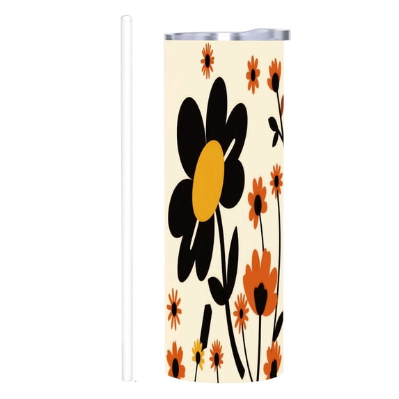 20 oz Stainless Steel Insulated Tumbler with Silver Lid Black & Orange ...