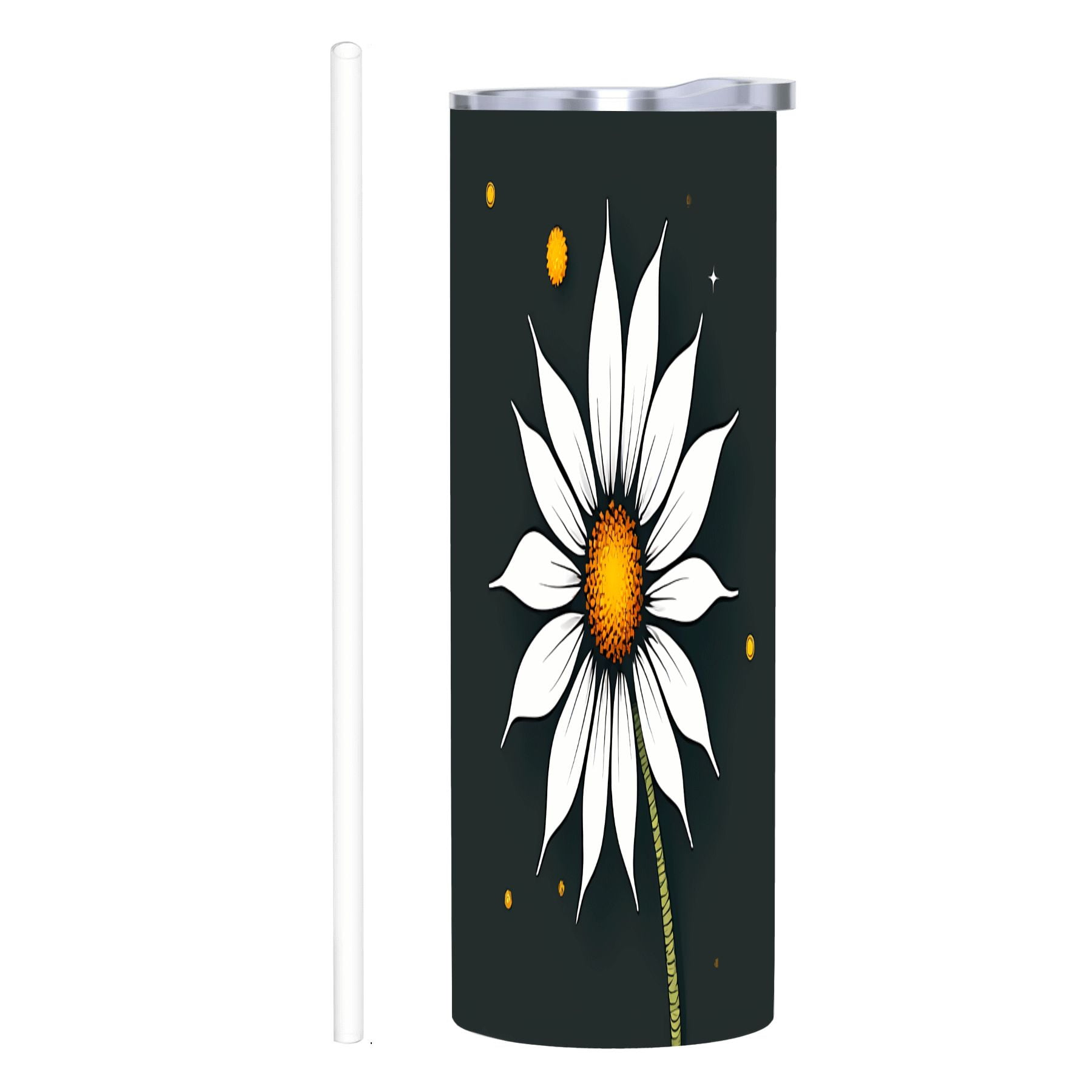 20 oz Stainless Steel Insulated Tumbler with Silver Lid Floral Daisy ...