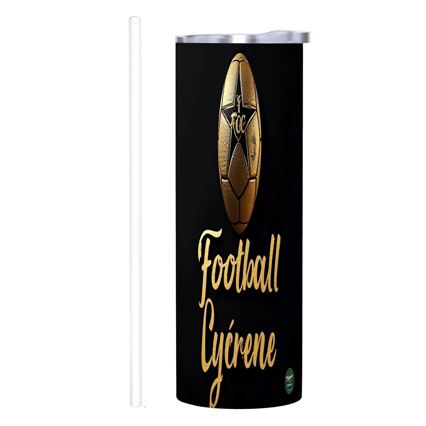 20 oz Stainless Steel Insulated Tumbler with Silver Lid Golden Football ...