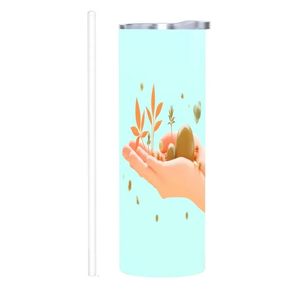 20 oz Stainless Steel Insulated Tumbler with Silver Lid & Straw - Light ...