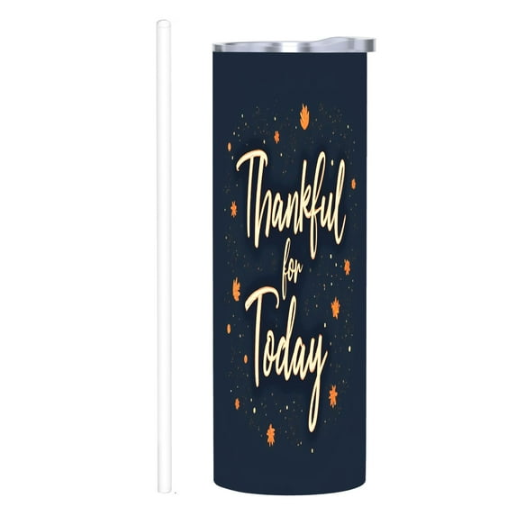 20 oz Stainless Steel Insulated Tumbler with Silver Lid " Thankful for ...