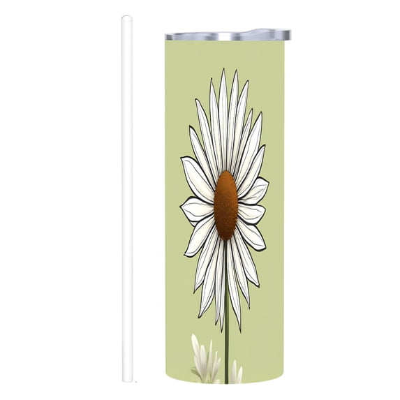 20 oz Stainless Steel Insulated Tumbler with Silver Lid White Daisy ...