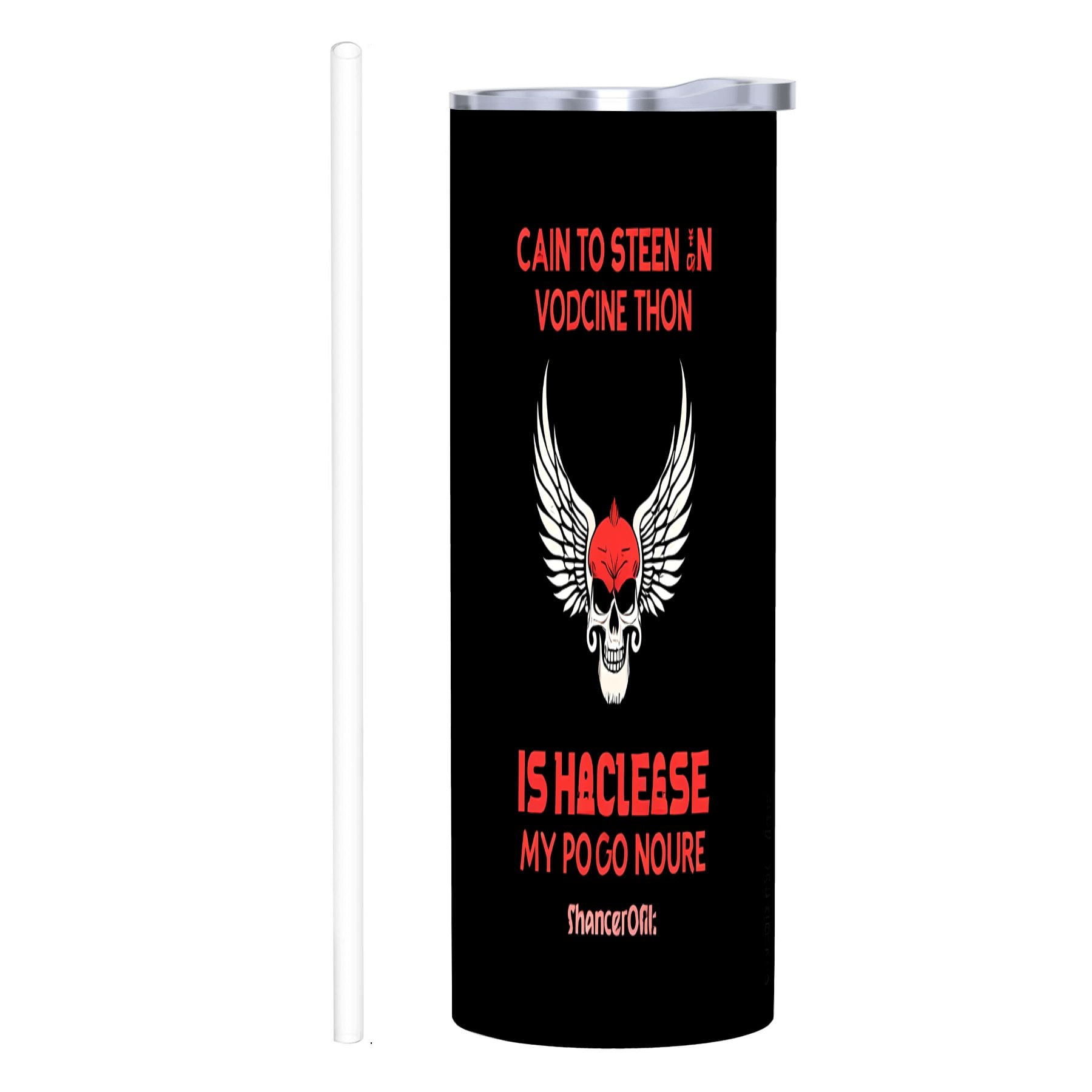 20 oz Stainless Steel Insulated Tumbler with Skull & Wings Design Red ...