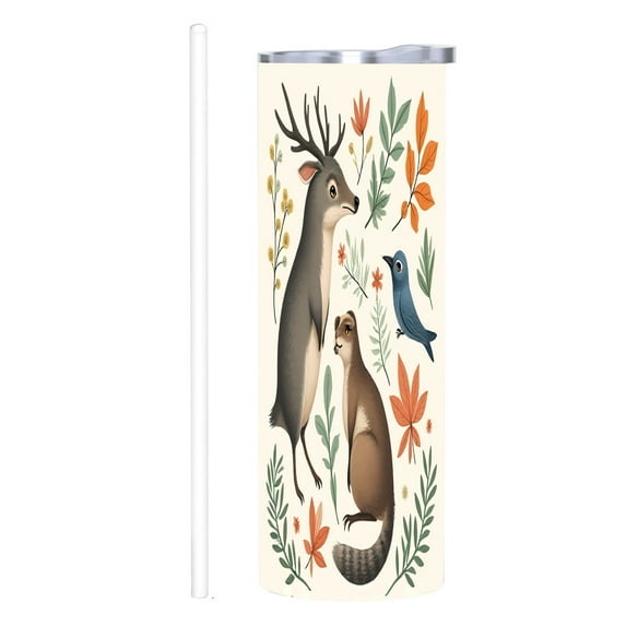 20 oz Stainless Steel Insulated Tumbler with Whimsical Deer Bird Design ...
