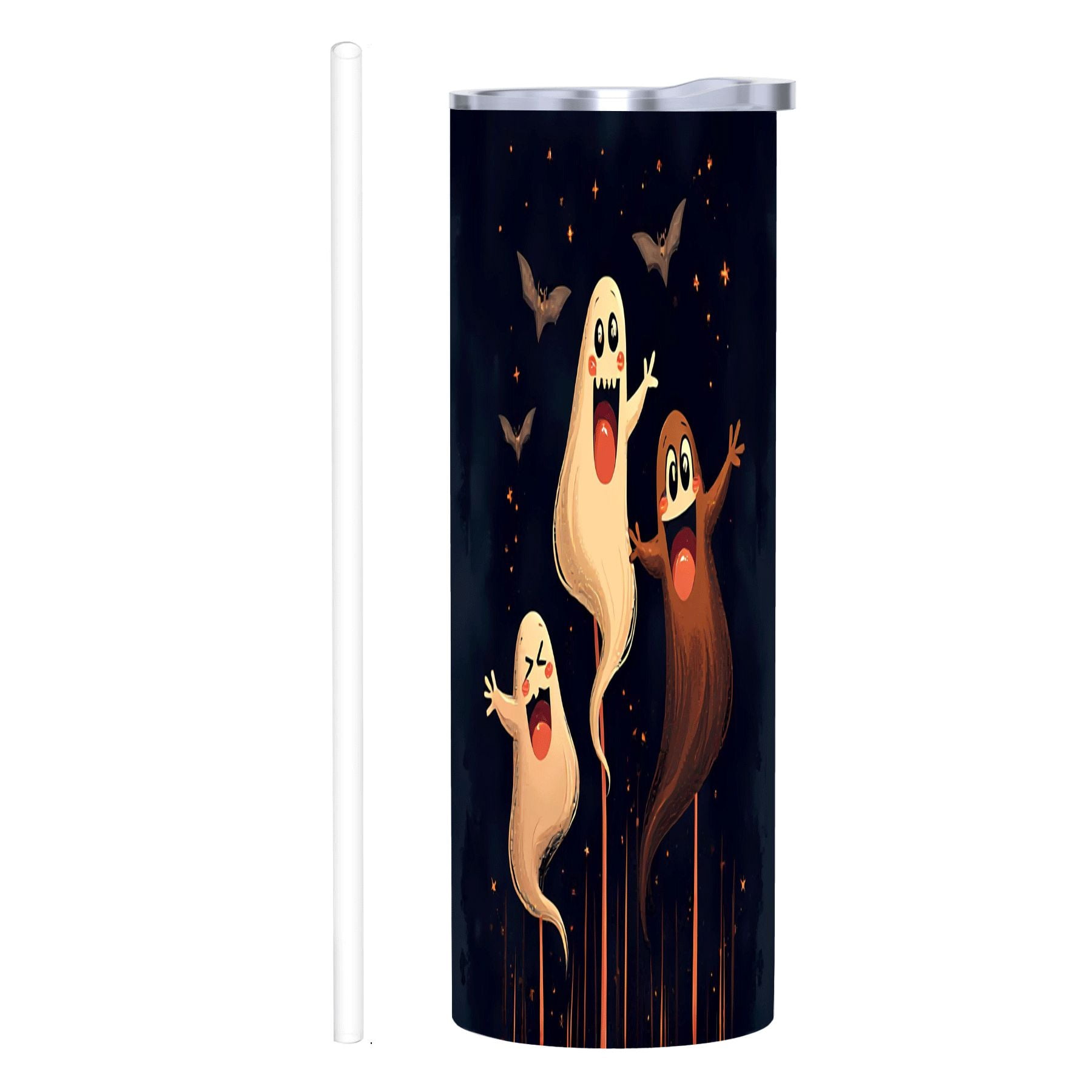 20 oz Stainless Steel Insulated Tumbler with Whimsical Ghosts & Bats ...