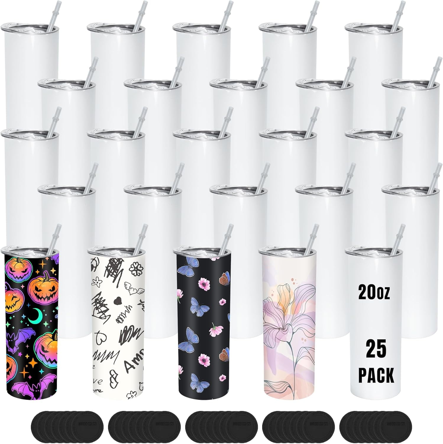 20 oz Sublimation Tumblers, 25Pack Straight Skinny Tumbler Blanks ...