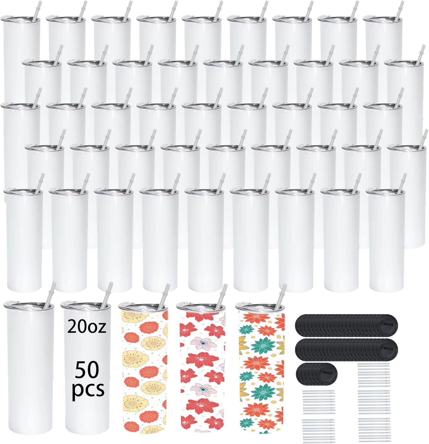 20 oz Sublimation Tumblers, 50 Pack Stainless Steel Double Wall ...