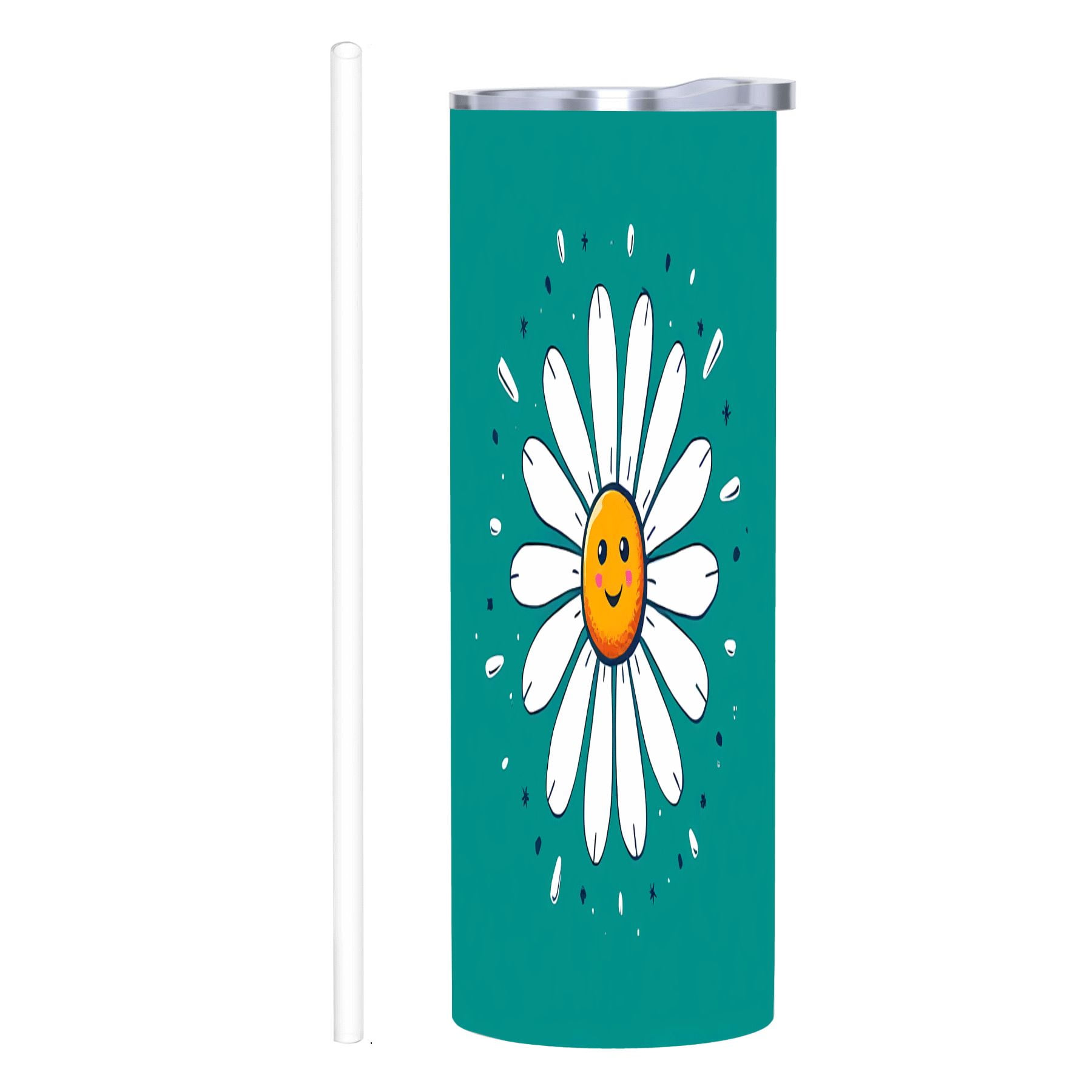 20 oz Teal Stainless Steel Insulated Tumbler with Cheerful Daisy Design ...