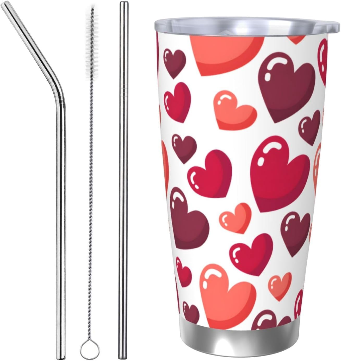 20 oz Tumbler Insulated Coffee Mug with Lid and Straws, Stainless Steel ...