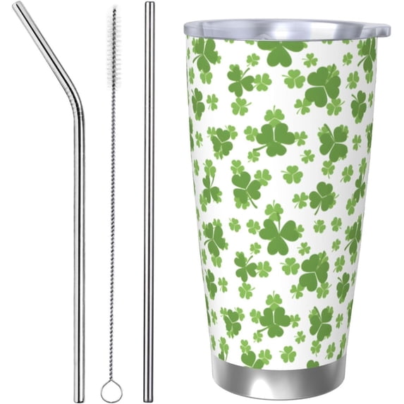 20 oz Tumbler Insulated Coffee Mug with Lid and Straws, Stainless Steel ...