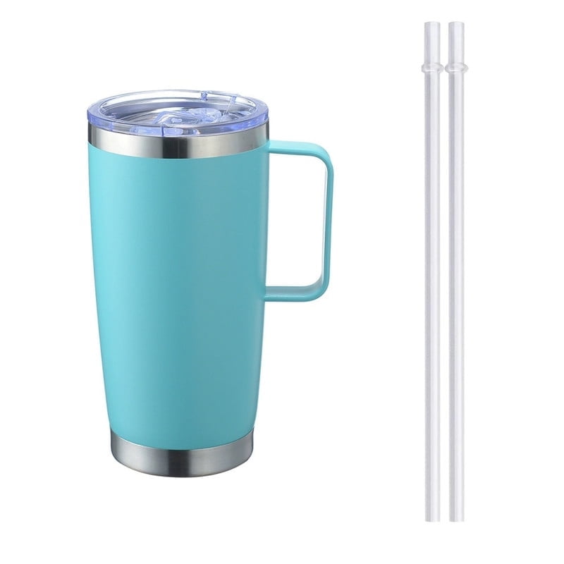 20 oz Tumbler Mug with Lid and 2 Straws, Insulated Travel Coffee Mug with Handle, Double Wall ...