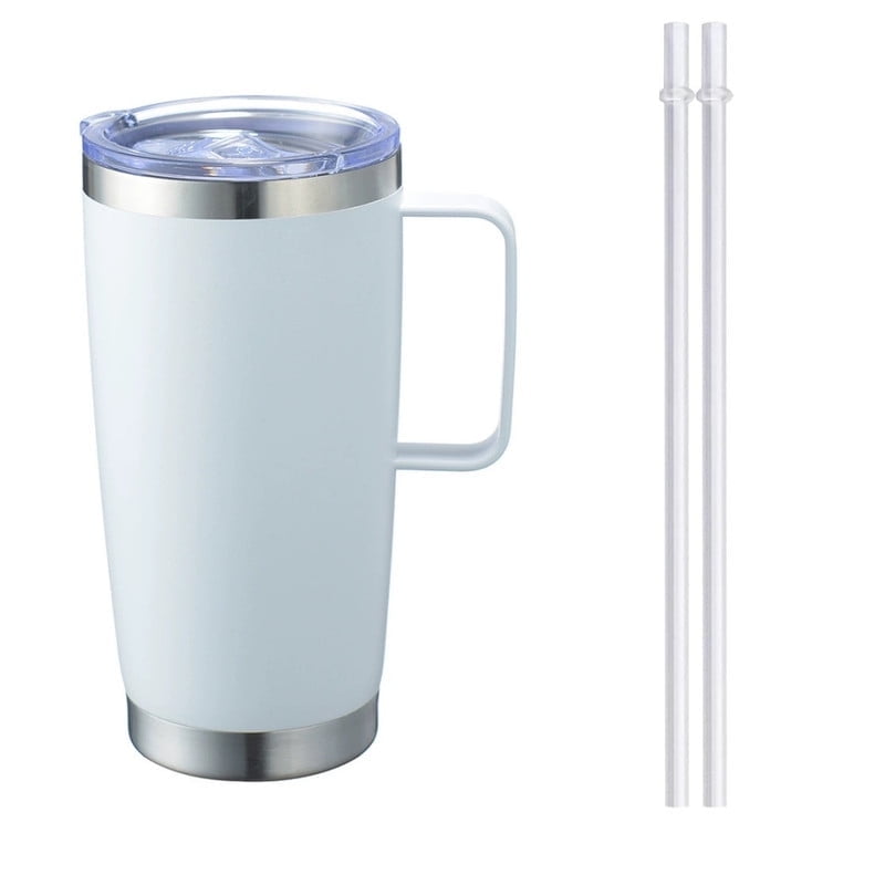 20 oz Tumbler Mug with Lid and 2 Straws, Insulated Travel Coffee Mug with Handle, Double Wall ...
