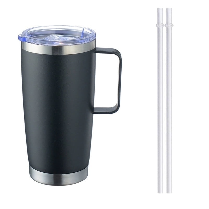 20 oz Tumbler Mug with Lid and 2 Straws, Insulated Travel Coffee Mug with Handle, Double Wall ...