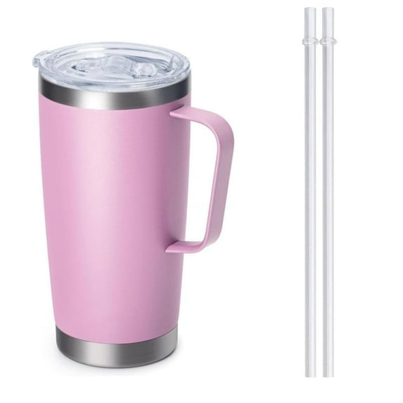 20 oz Tumbler Mug with Lid and 2 Straws, Insulated Travel Coffee Mug with Handle, Double Wall ...