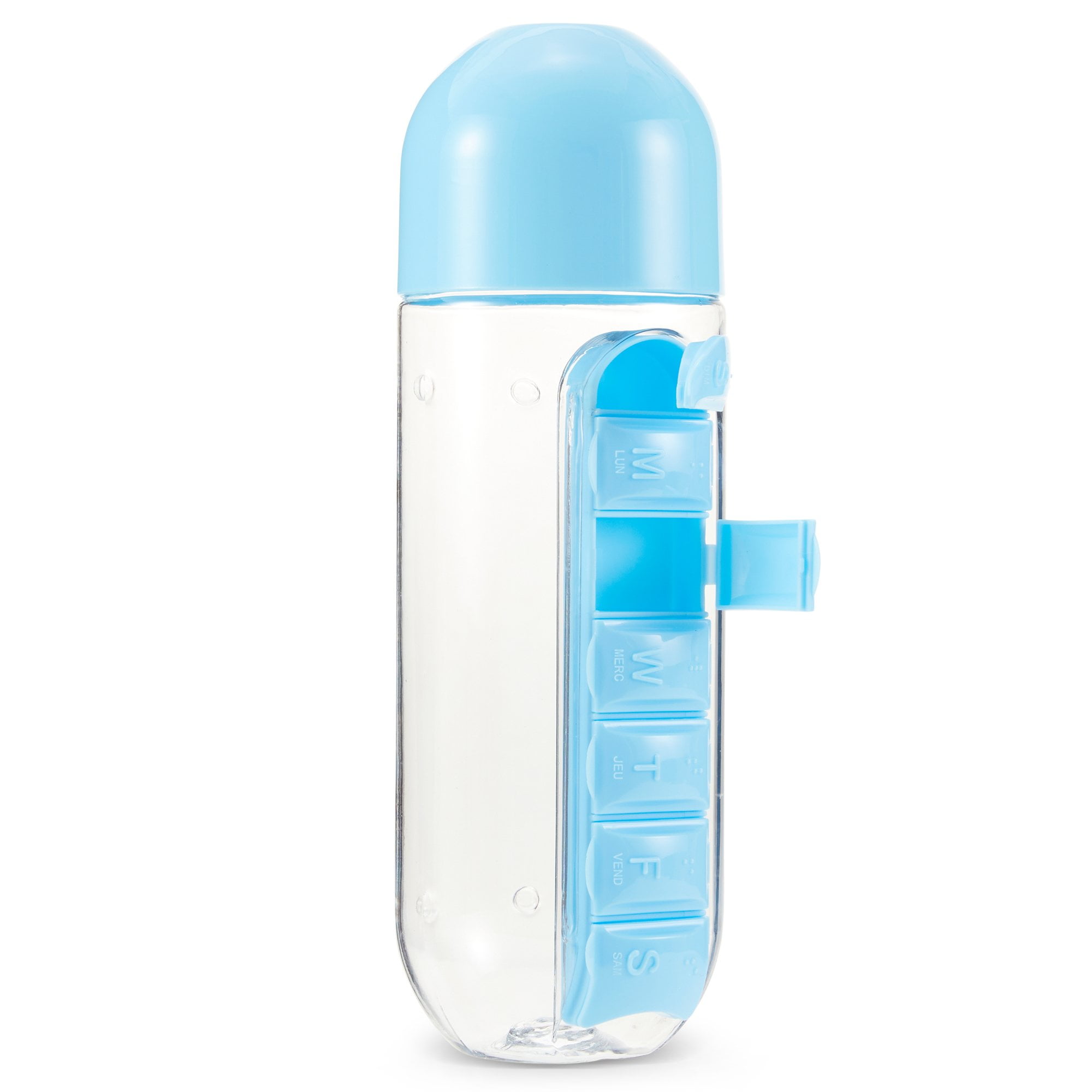20 oz Water Bottle with Built-In Pill Box, Daily Pill Organizer - 7 Day ...