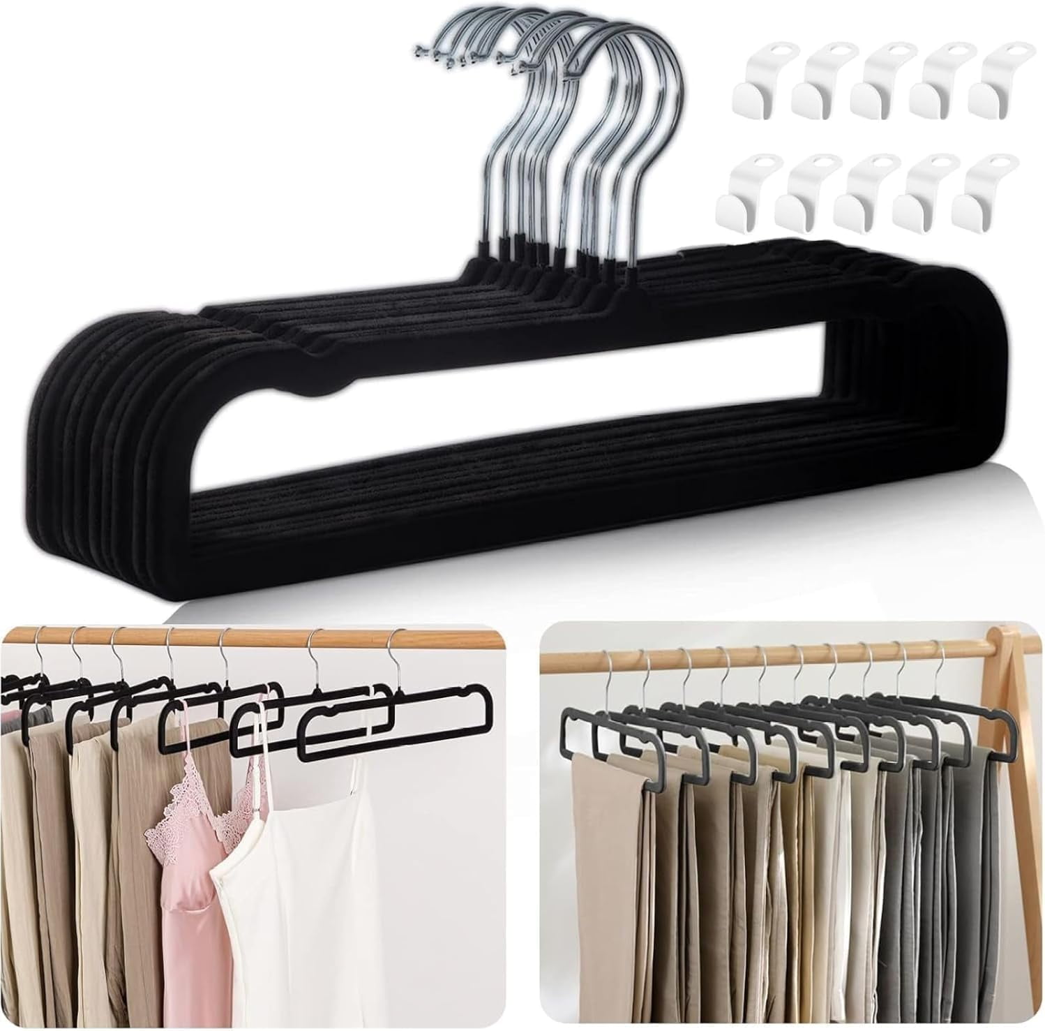 20 pack Non-Slip Velvet Hangers, Curved Anti-Drop Design, Wrinkle-Free ...