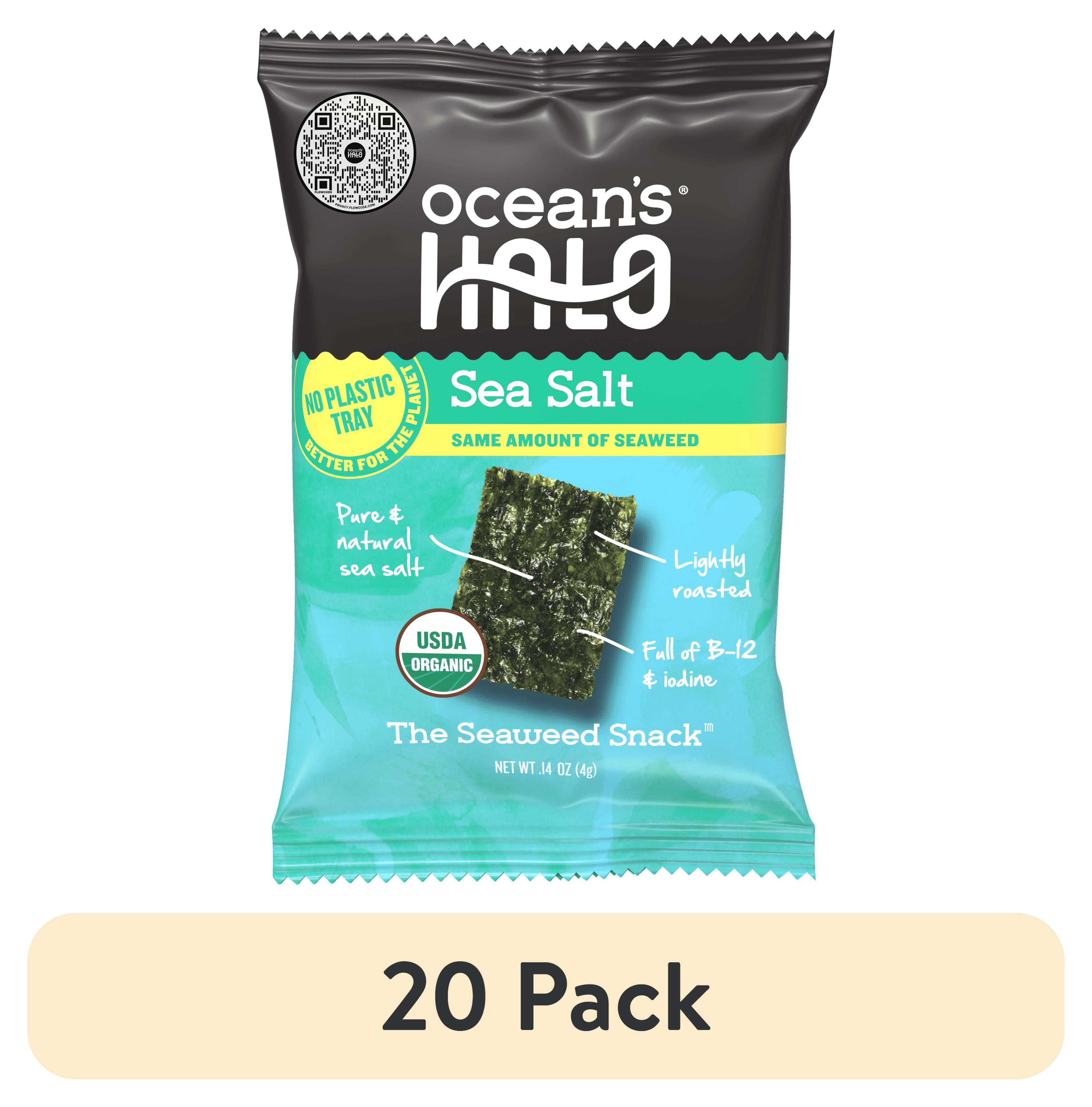 (20 pack) Ocean's Halo, Organic Trayless Seaweed Snack, Sea Salt, Vegan ...