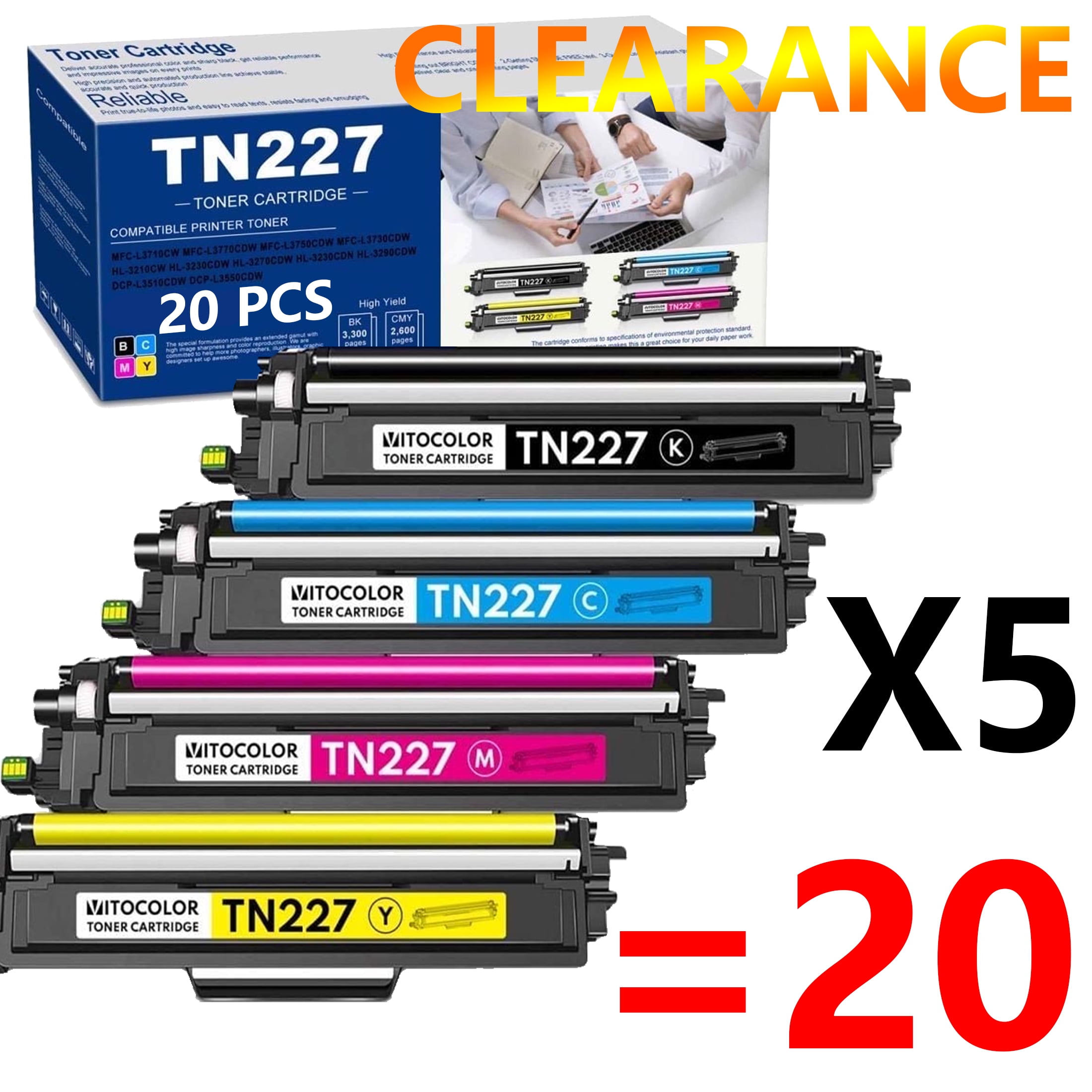 TN227 High Yield Toner Cartridge 4 Pack for Brother MFC-L3770CDW HL ...