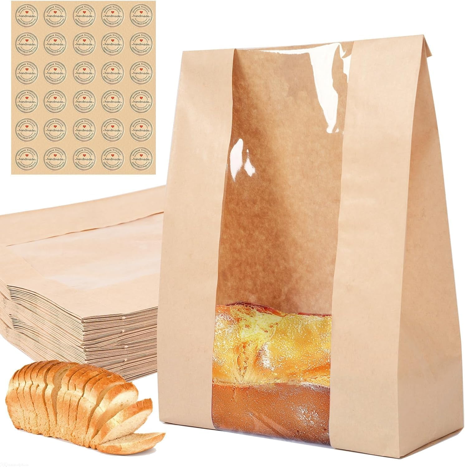 20 pack bread paper bags with window, including 30 homemade bread ...