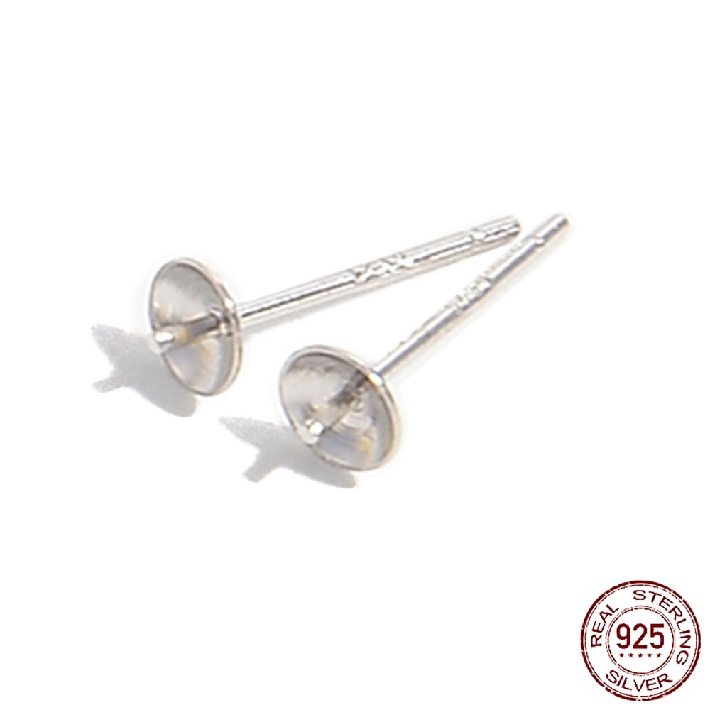 20 pair Rhodium Plated 925 Sterling Silver Stud Earring Findings for ...