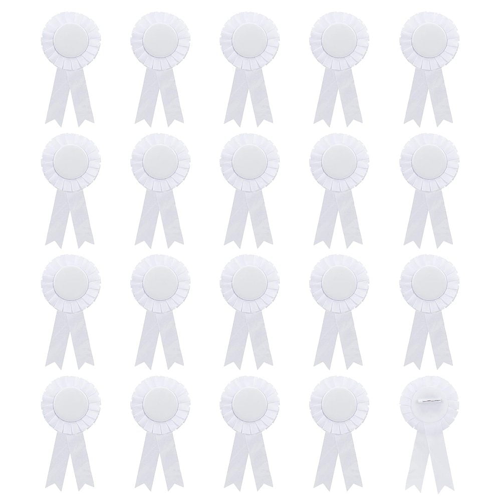 20 pc 20pcs Blank Award Ribbon White Button Pin Brooch Winner Victory ...