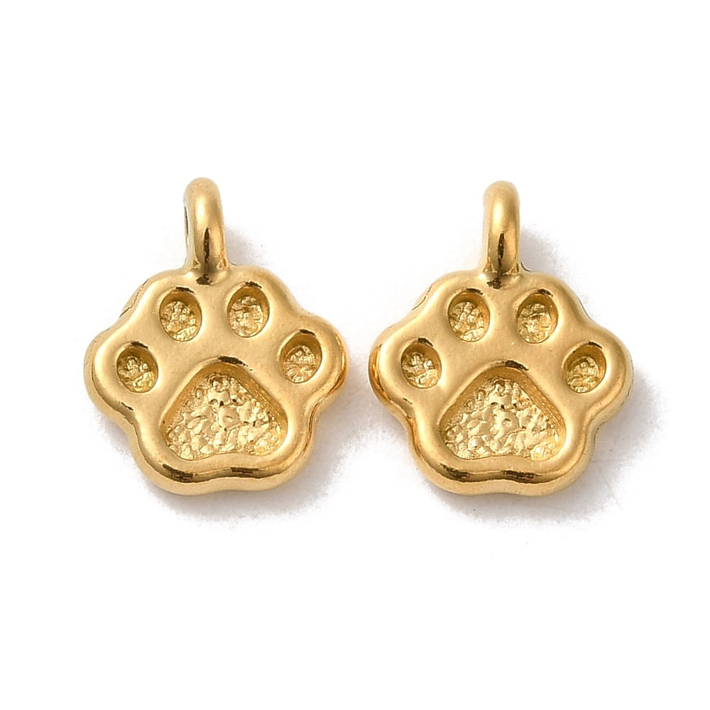 20 pc 304 Stainless Steel Charms Paw Print Charm Real 18K Gold Plated ...