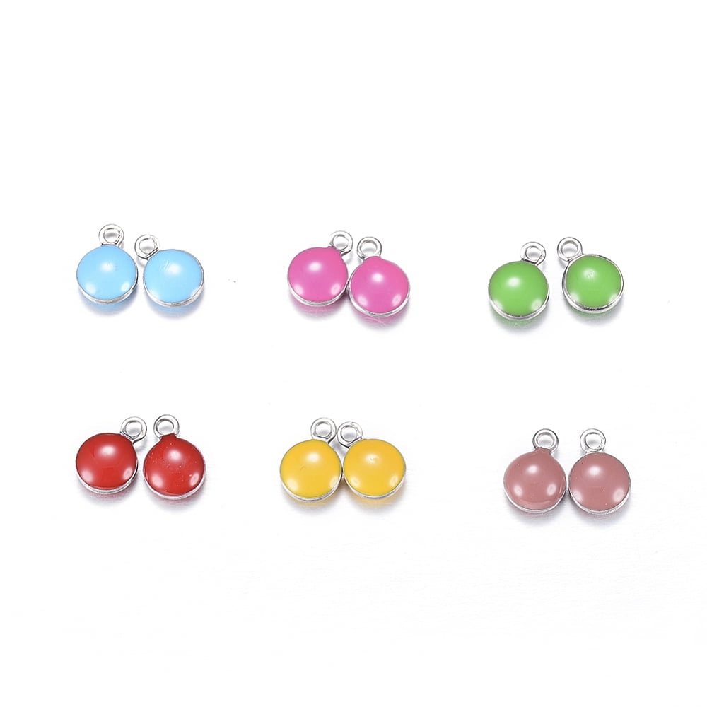 20 pc 304 Stainless Steel Enamel Charms Enamelled Sequins Flat Round ...