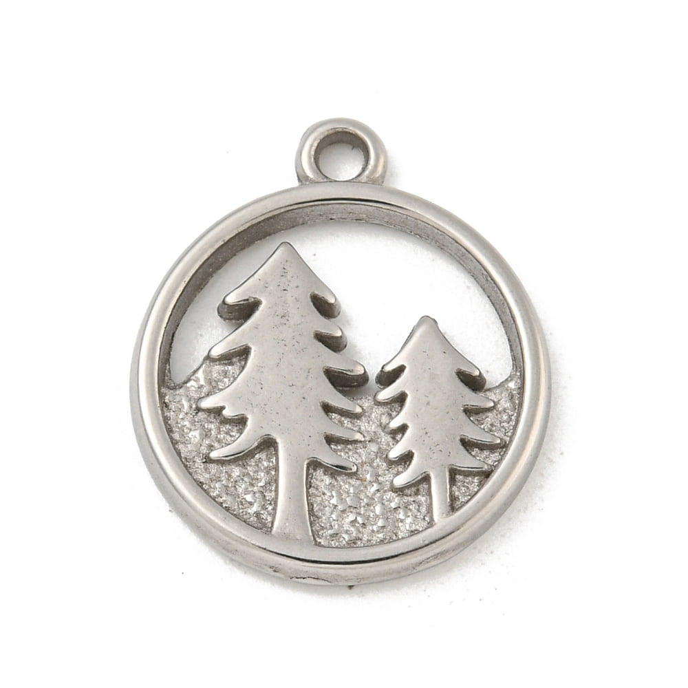 20 pc 304 Stainless Steel Pendants Flat Round with Tree Charm Stainless ...