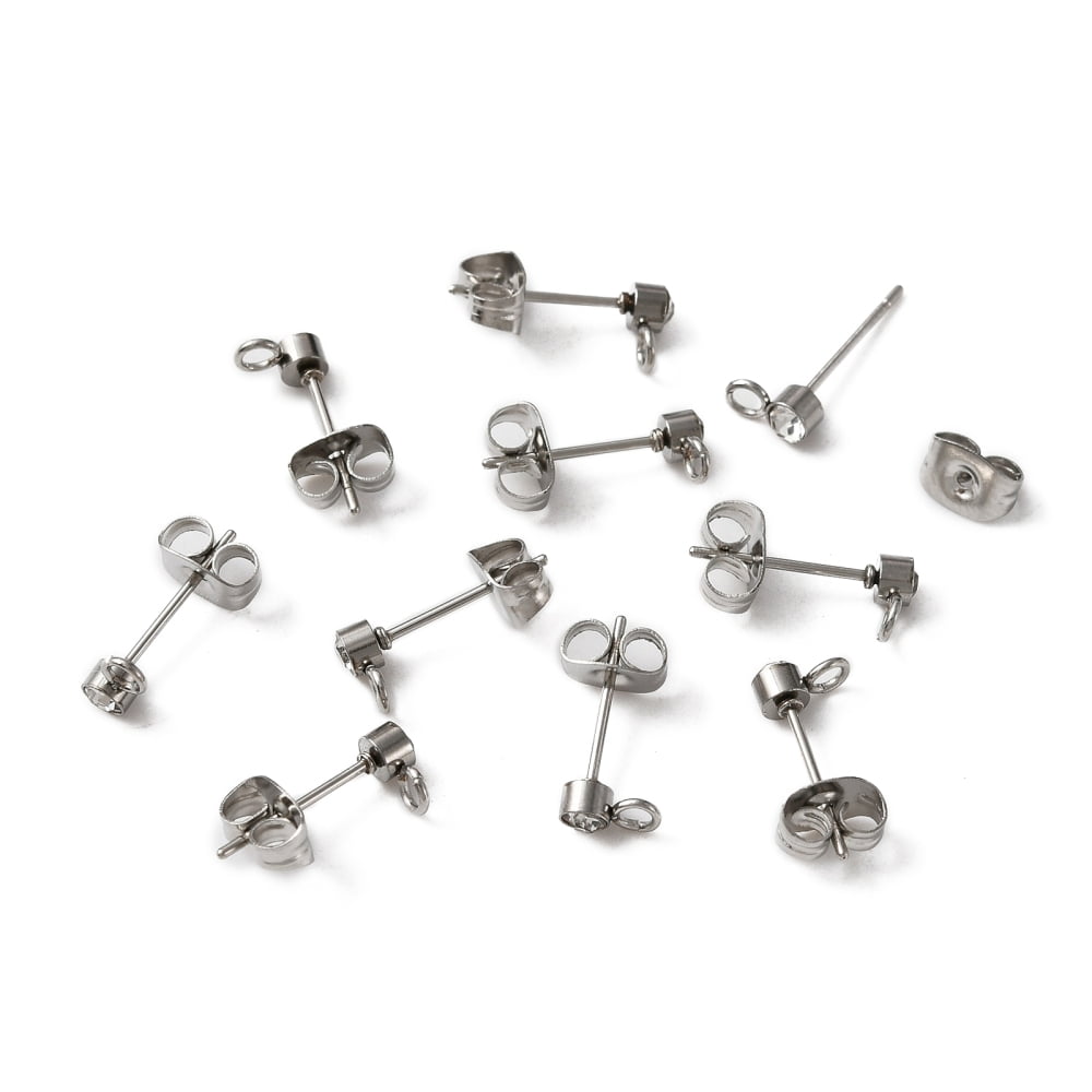 20 pc 304 Stainless Steel Stud Earrings Findings with Horizontal Loop ...