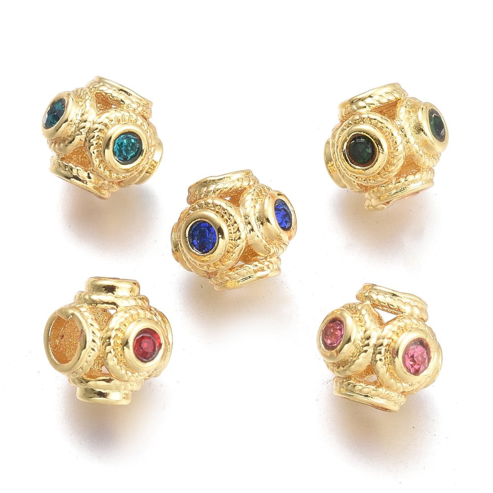 20 pc Brass Micro Pave Cubic Zirconia Beads Rondelle Real 18K golden ...