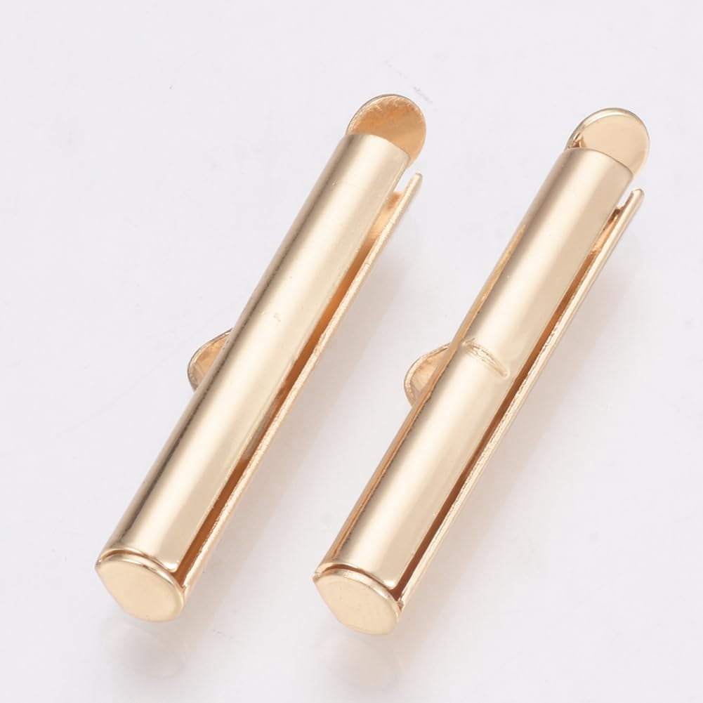 20 pc Brass Slide On End Clasp Tubes Slider End Caps Light Gold ...