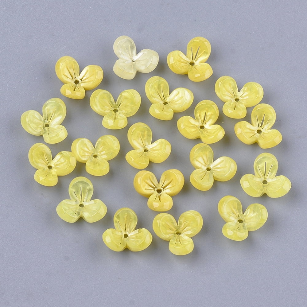 20 pc Cellulose Acetate(Resin) Bead Caps 3-Petal Flower Yellow 12x13x5 ...