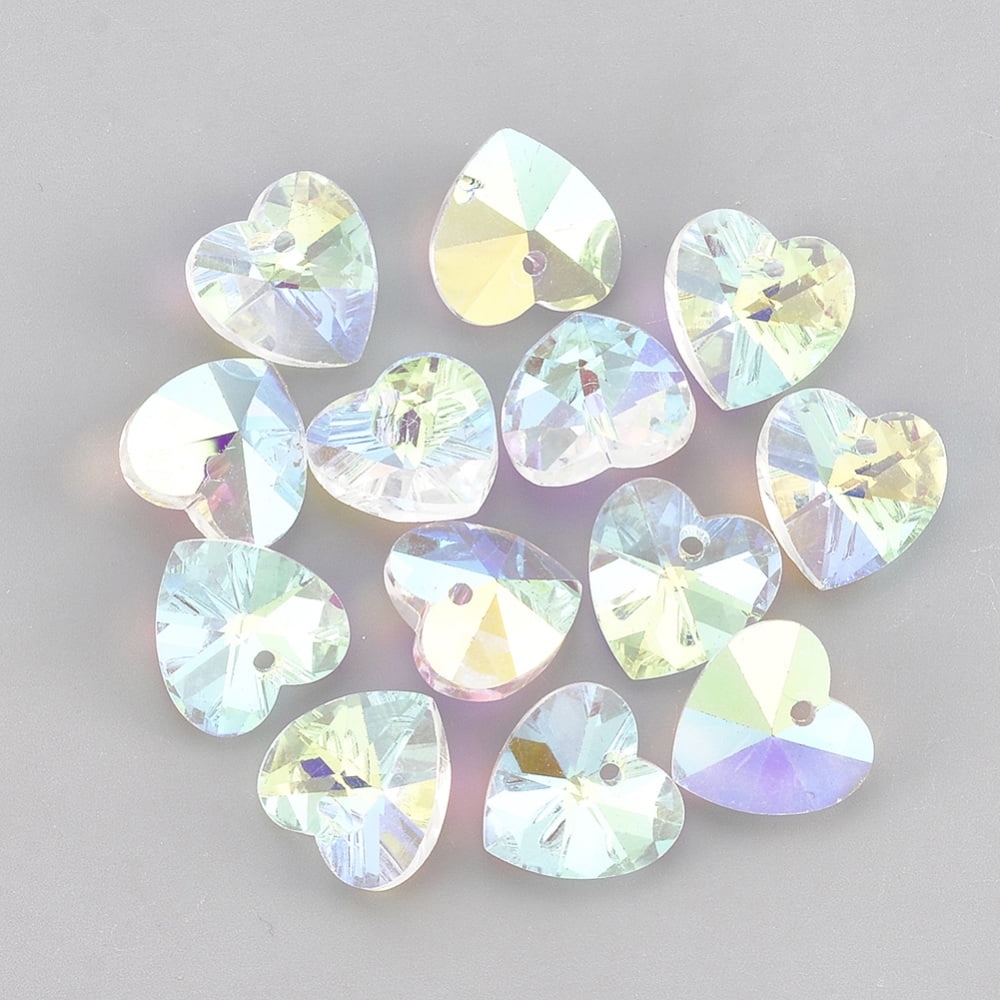 20 pc Glass Rhinestone Charms Heart AB 14x14x7.5mm Hole: 1.6mm ...