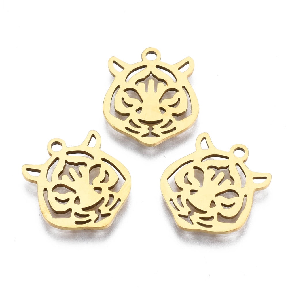 20 pc Ion Plating(IP) 201 Stainless Steel Pendants Laser Cut Tiger Head ...