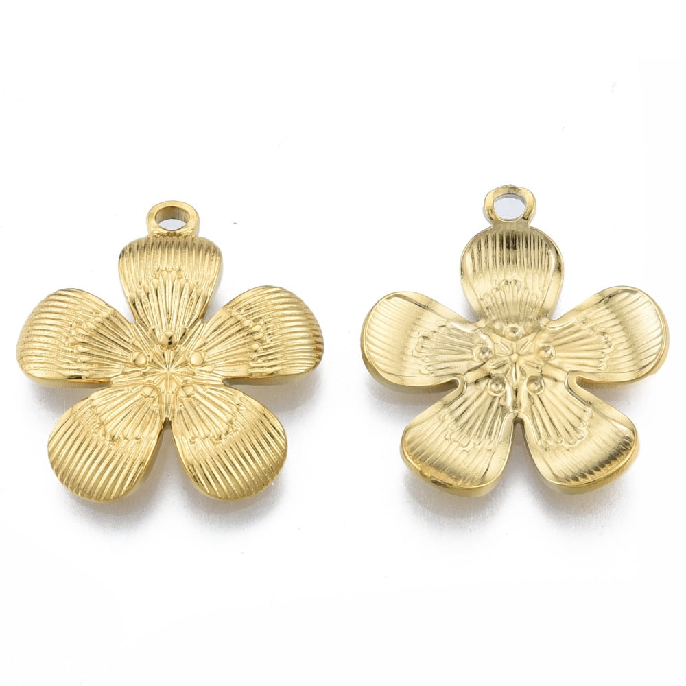 20 pc Ion Plating(IP) 304 Stainless Steel Pendants Flower Real 18K Gold ...