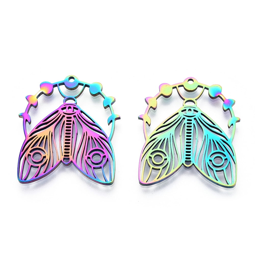 20 pc Ion Plating(IP) 304 Stainless Steel Pendants Laser Cut Moon Phase ...