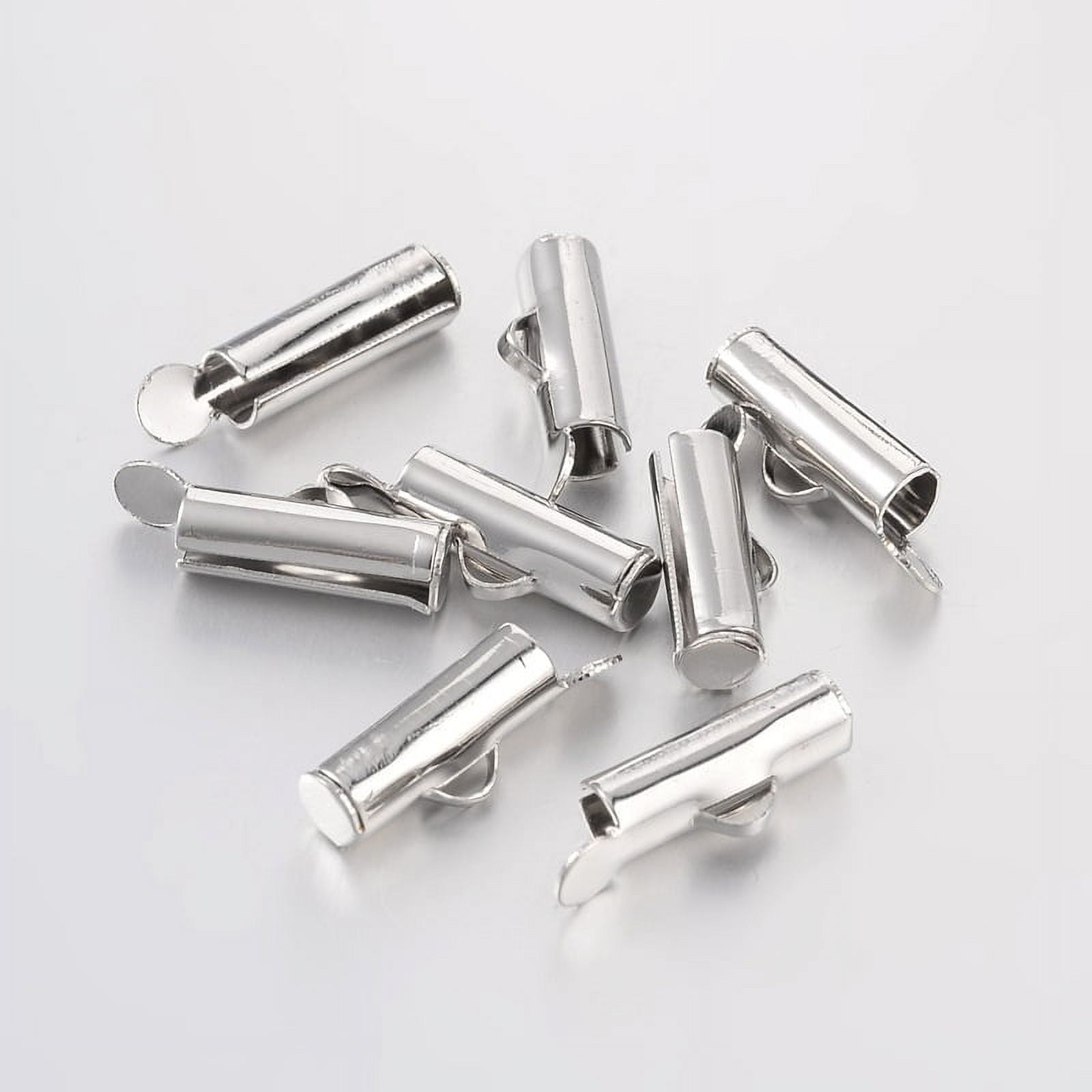 20 pc Iron Slide On End Clasp Tubes Slider End Caps Platinum 6x12mm ...