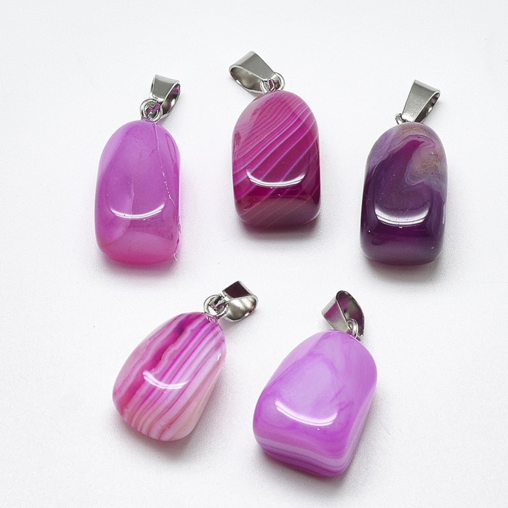 20 pc Natural Banded Agate/Striped Agate Pendants Dyed with Stainless ...
