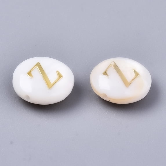 20 pc Natural Freshwater Shell Beads with Golden Plated Brass Etched ...