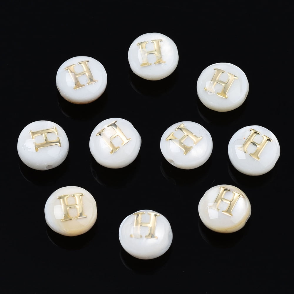 20 pc Natural Freshwater Shell Beads with Golden Plated Brass Etched ...