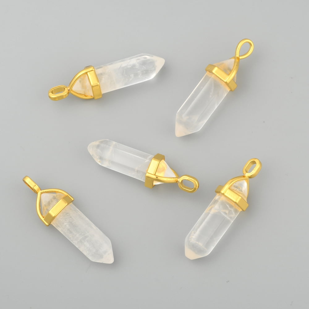 20 pc Natural Quartz Pointed Pendants Rock Pendants with Random Alloy ...
