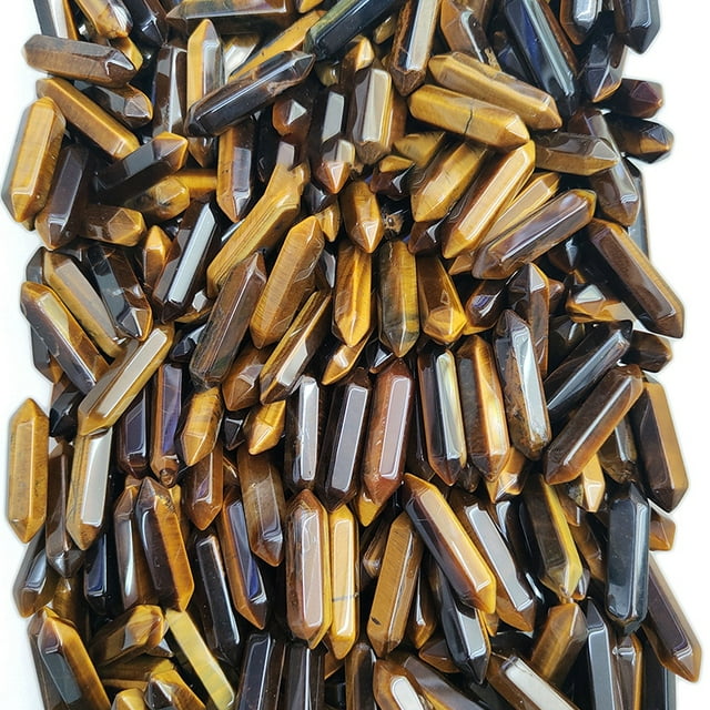 20 pc Natural Tiger Eye Healing Stones Double Terminated Points Bullet ...