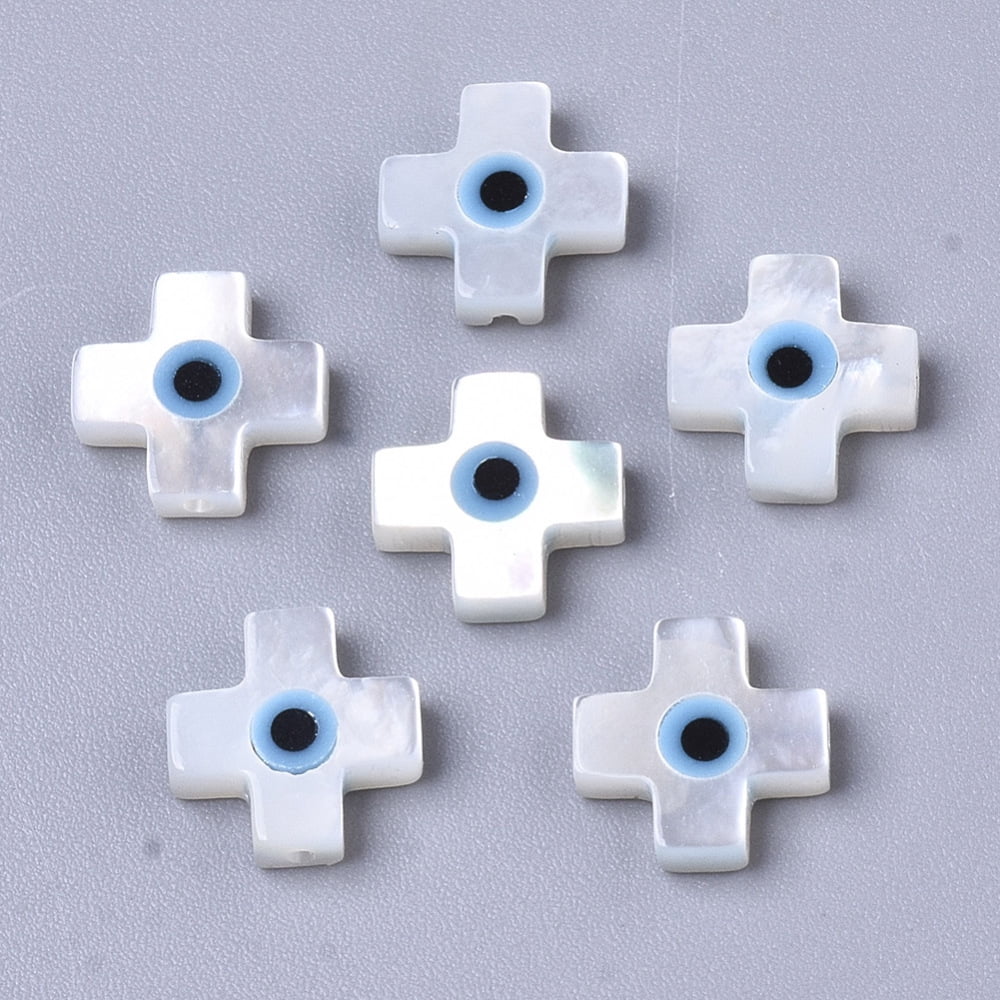 20 pc Natural White Shell Mother of Pearl Shell Beads with Turquoise ...