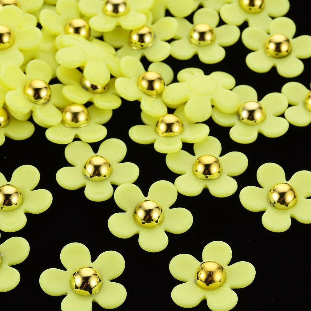 20 pc Opaque Acrylic Beads Flower Yellow 22x22.5x7mm Hole: 1.4mm DIY ...