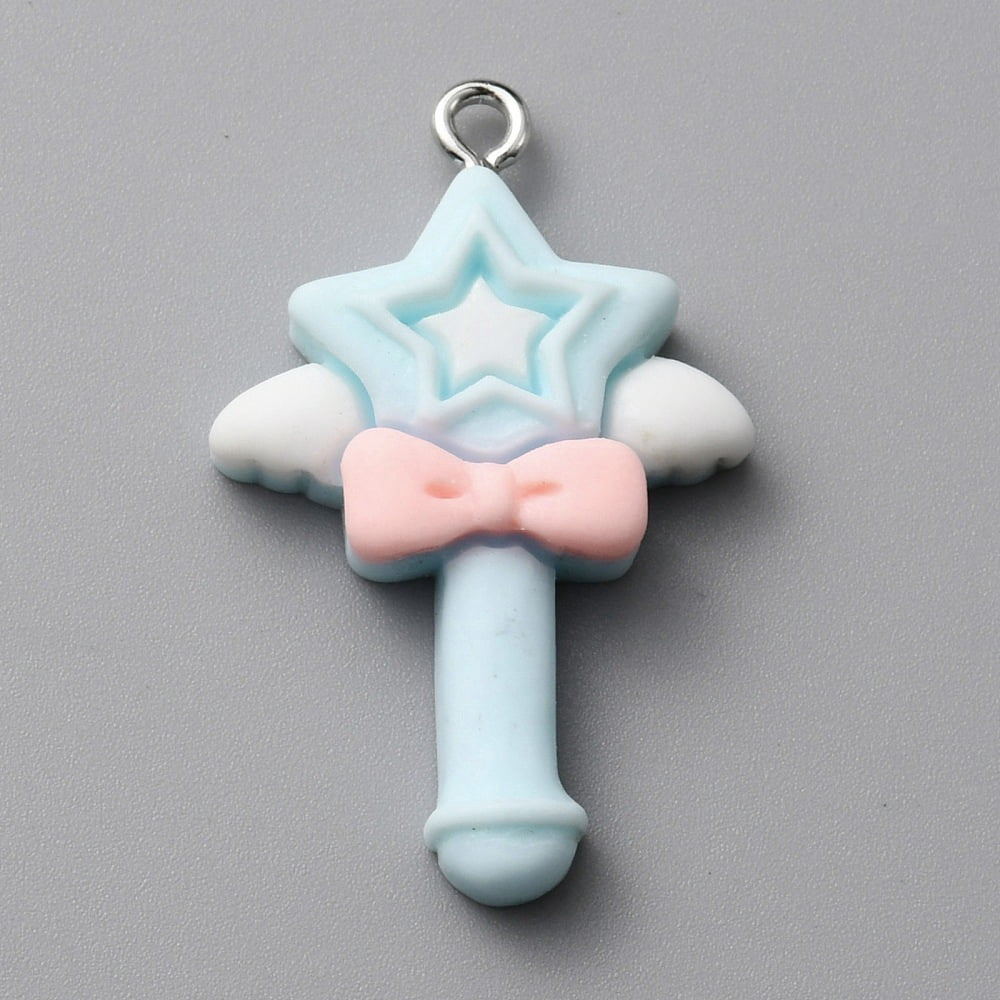 20 pc Opaque Resin Pendants Star Magic Stick Charms with Platinum Tone ...