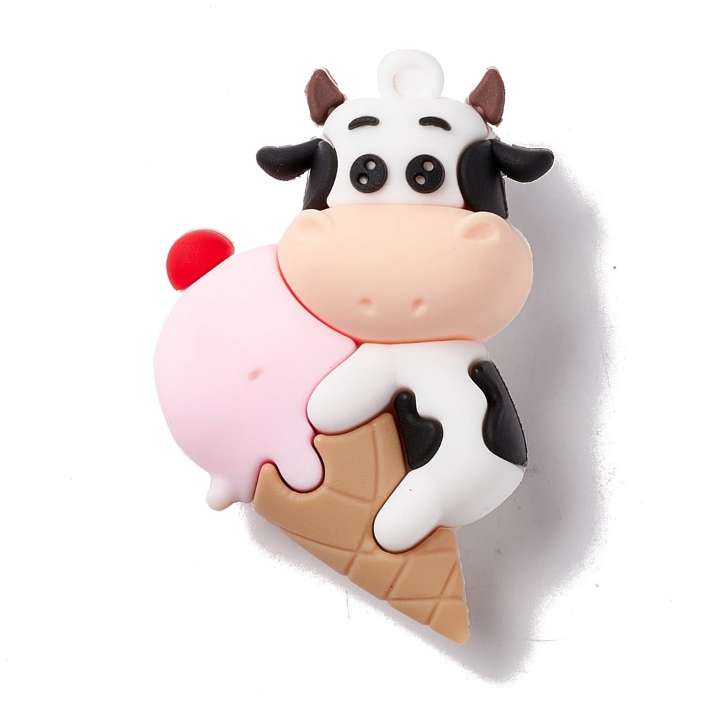 20 pc PVC Plastic Cartoon Big Pendants Cow with Ice Cream White ...